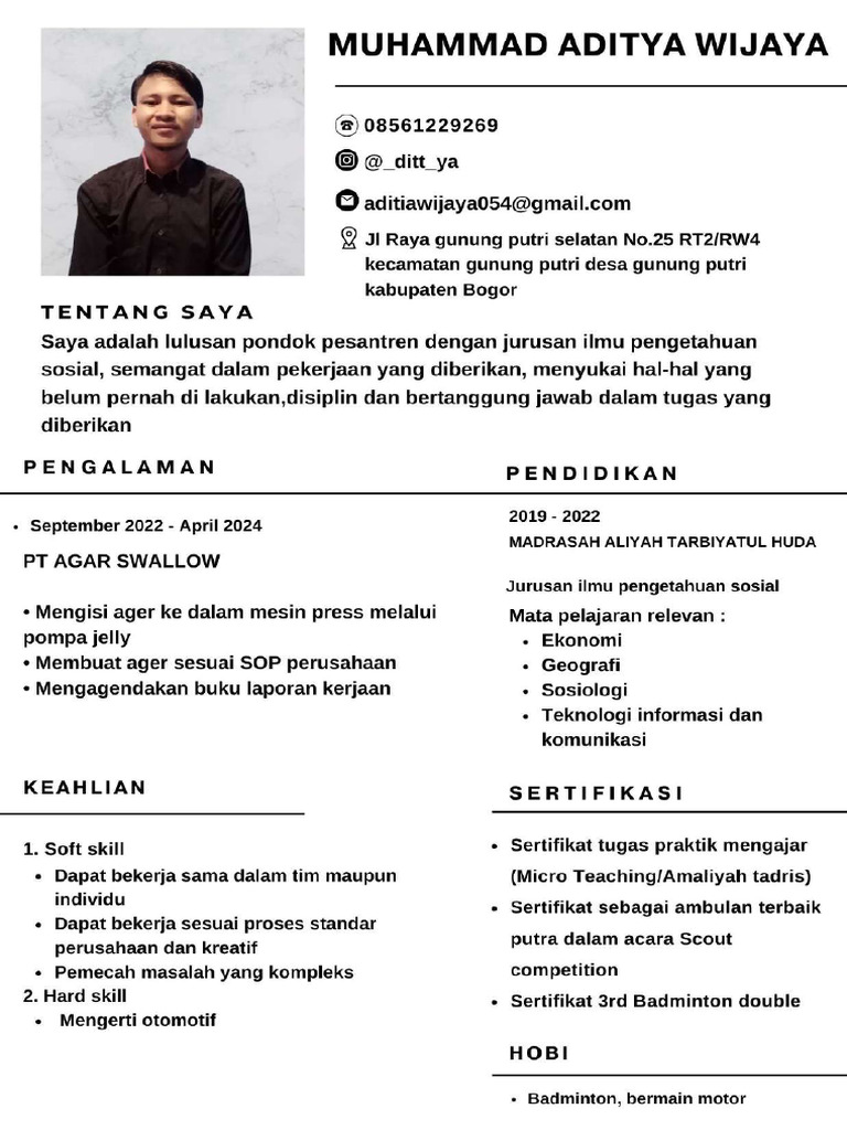CV Aditya Wijaya | PDF