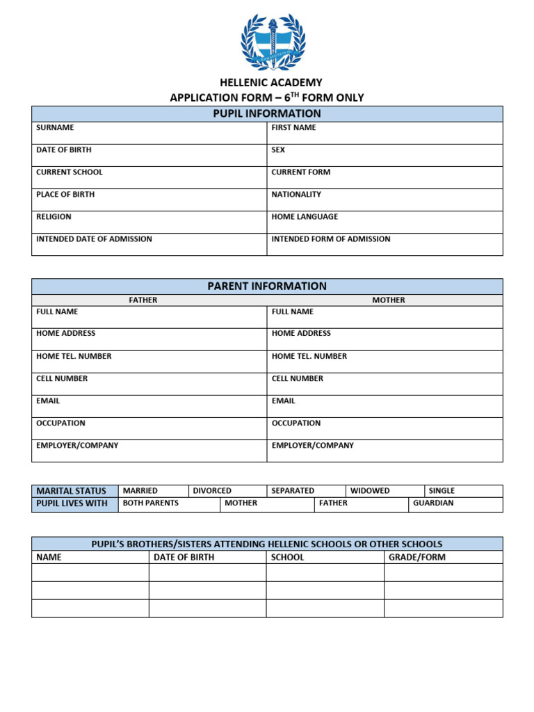 Application Form For 6th Form Updated 2020 | PDF