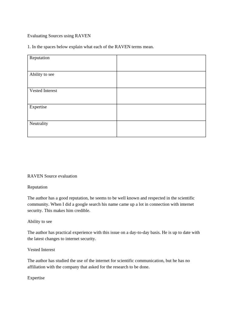 Evaluating Sources Using RAVEN | PDF