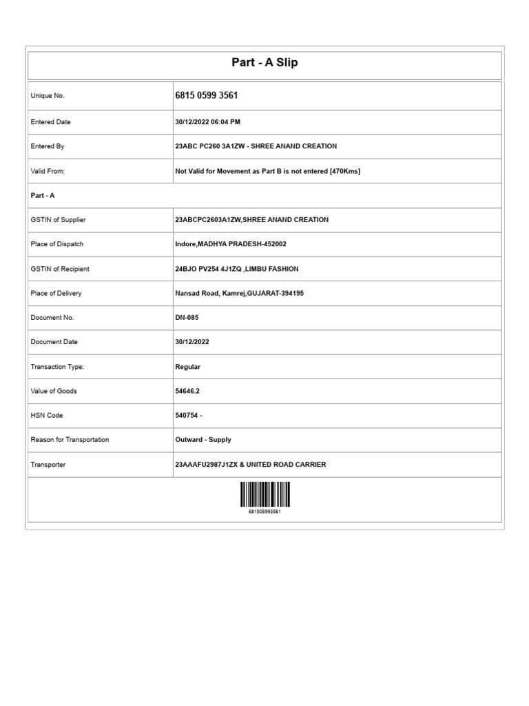 E Way Bill System 085 | PDF