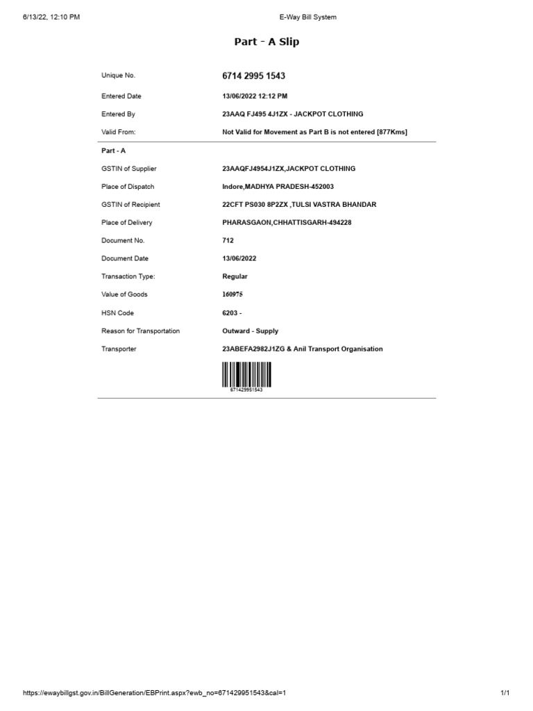 E Way Bill System 712 | PDF