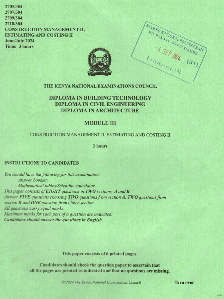 Construction Management II Estimating and Costing II Module III July 2024 | PDF