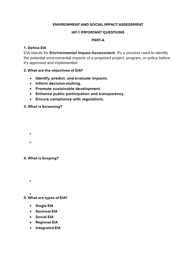 ENVIRONMENT AND SOCIAL IMPACT ASSESSMENT IAT-1 | PDF | Environmental ...