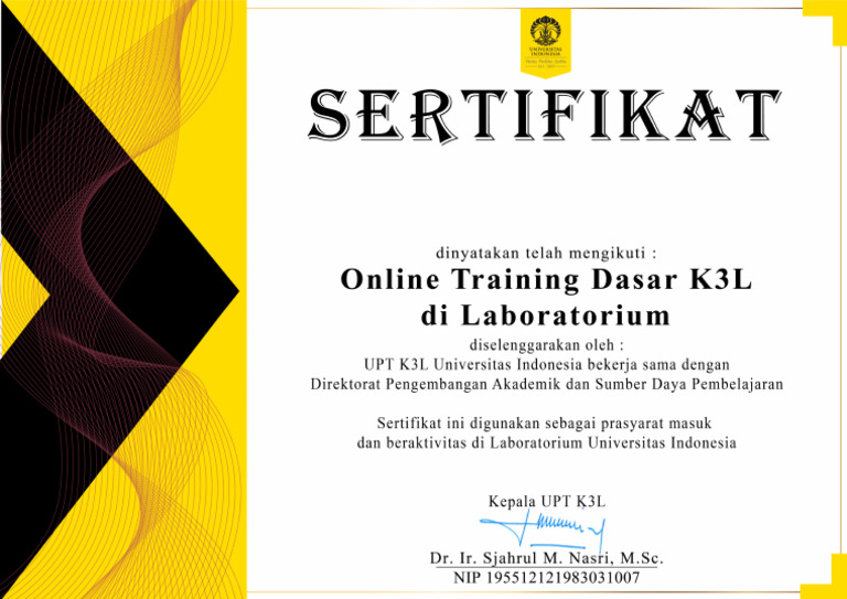 Sertifikat K3l Dasar Di Laboratorium Pdf