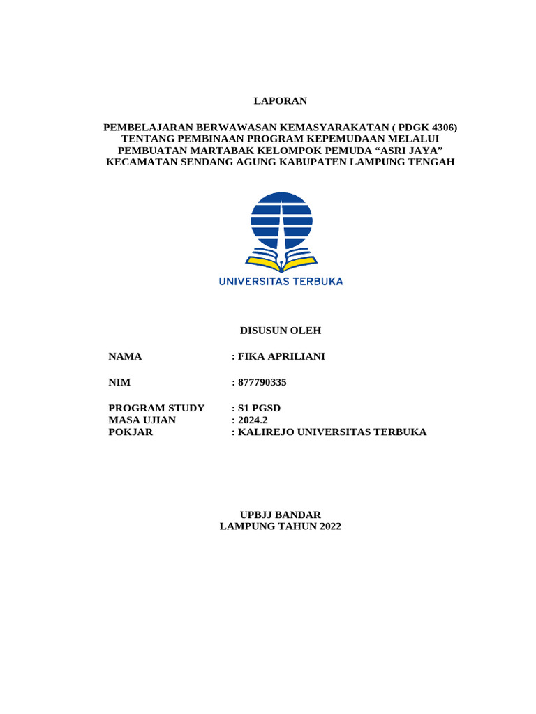 CONTOH LAPORAN PBK (KEPEMUDAAN) Fika Apriliani | PDF