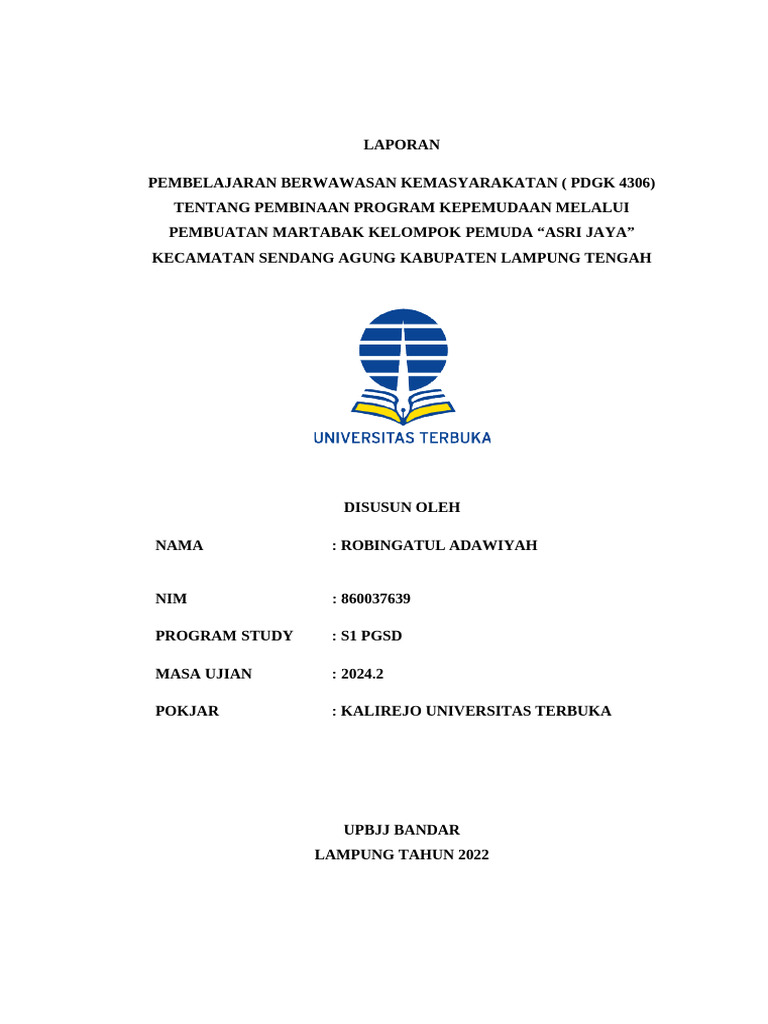 Contoh Laporan PBK (Kepemudaan) Robingatul Adawiyah | PDF