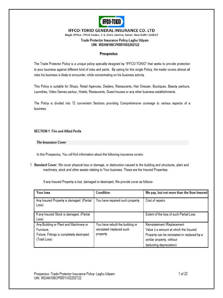 Trade Protector Insurance Overview | PDF | Insurance | Depreciation