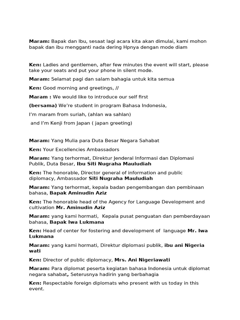 Teks Pewara | PDF | Indonesian Language | Diplomacy