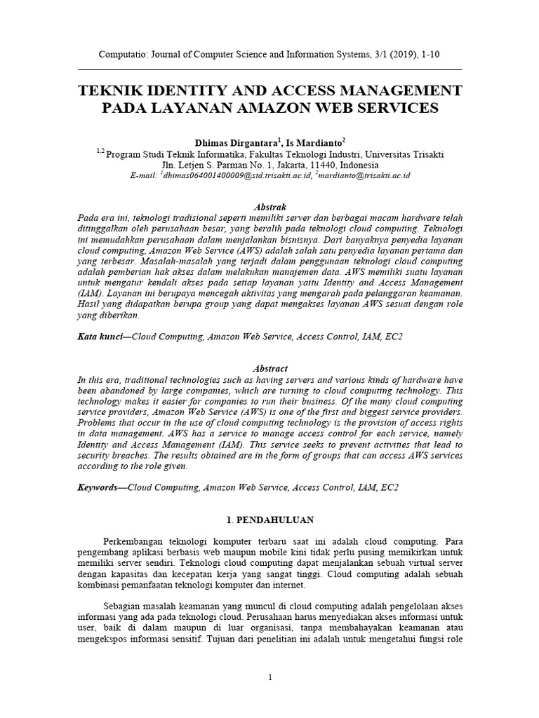 TEKNIK IDENTITY AND ACCESS MANAGEMENT PADA LAYANAN AMAZON WEB SERVICES | PDF