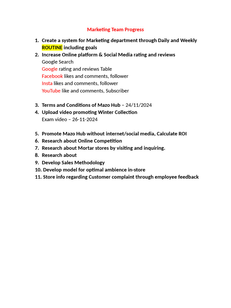 Marketing Task Progress | PDF