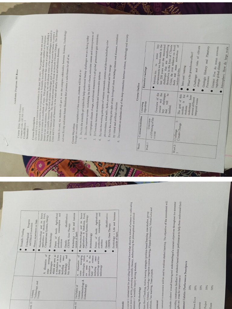 Natural Science Outlines of GCU 2024 | PDF
