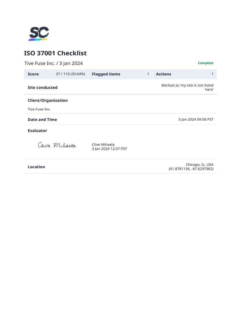 ISO 37001 Audit Checklist Sample Report | PDF | Audit | Regulatory Compliance