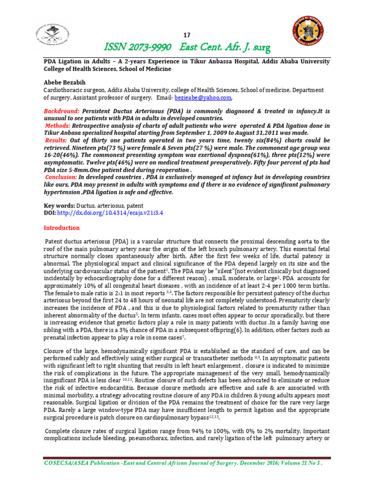 PDA ligation in adults | PDF | Medical Specialties | Diseases And Disorders