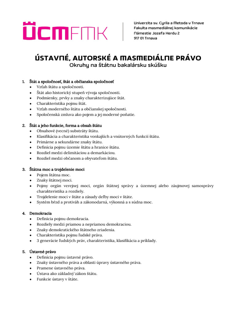 Bc. MARK, KOMU - Ústavné, Autorské A Masmediálne Právo | PDF