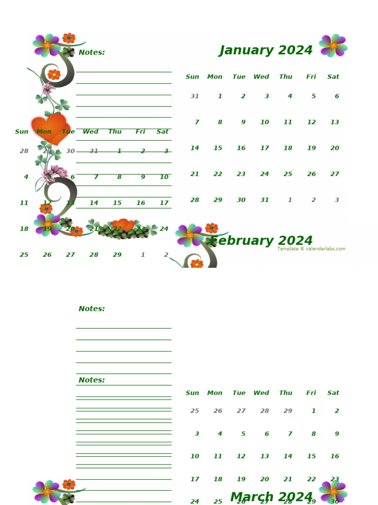 2024 Monthly Calendar Template | PDF