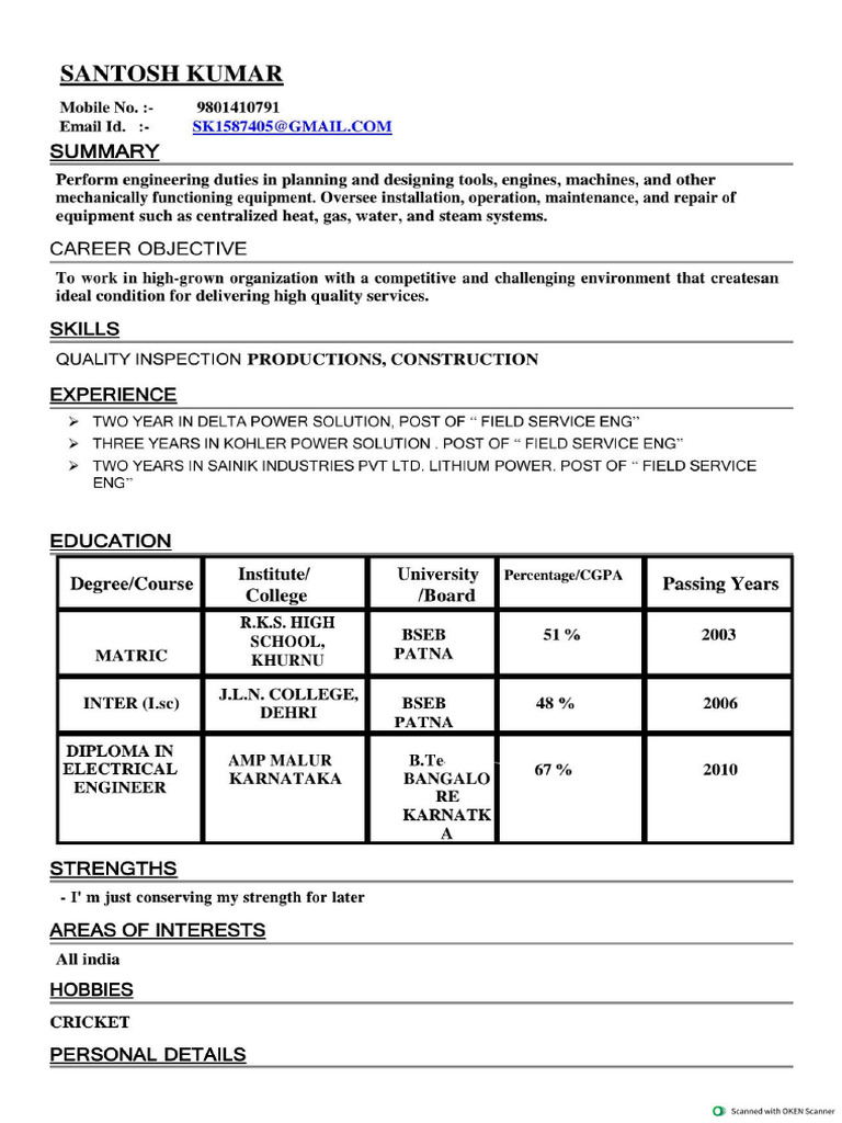 Resume of Santosh Kumar-1 | PDF
