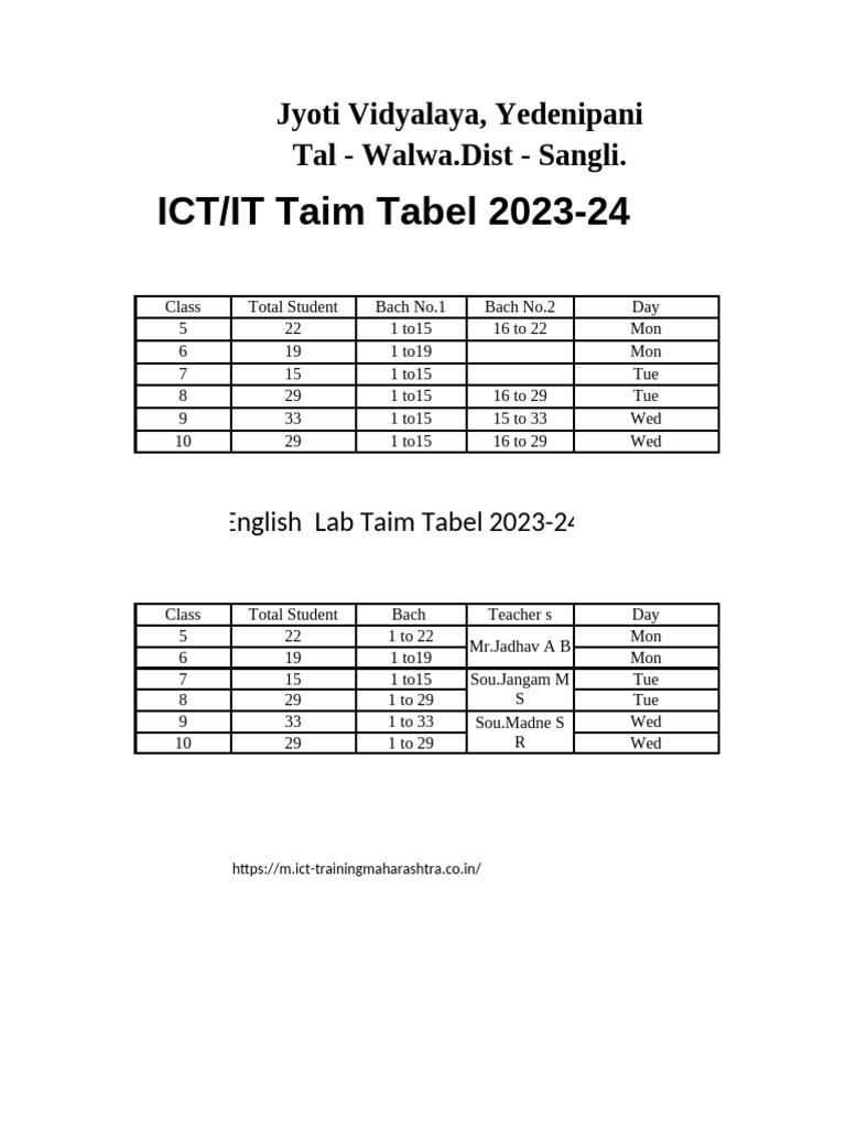 ICT/IT Time Table 2023-24 for Schools | PDF