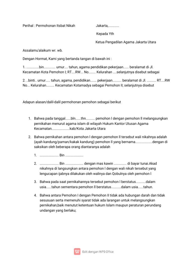 Permohonan Itsbat Nikah Gratis | PDF
