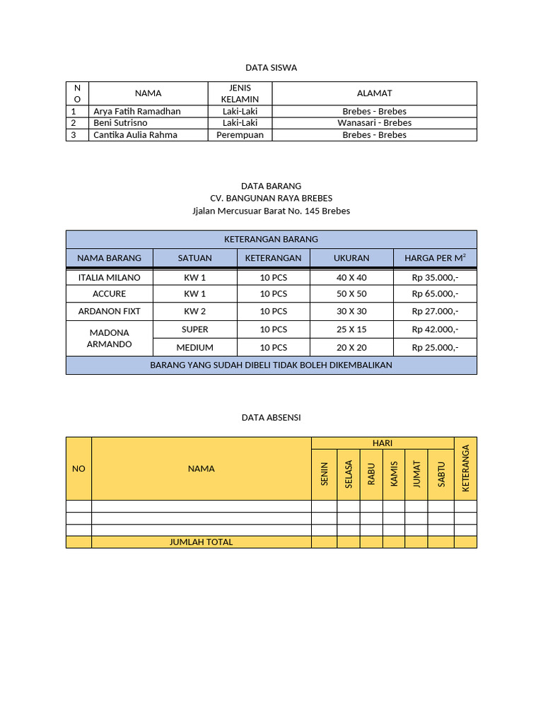 Latihan Word Tabel 1 | PDF