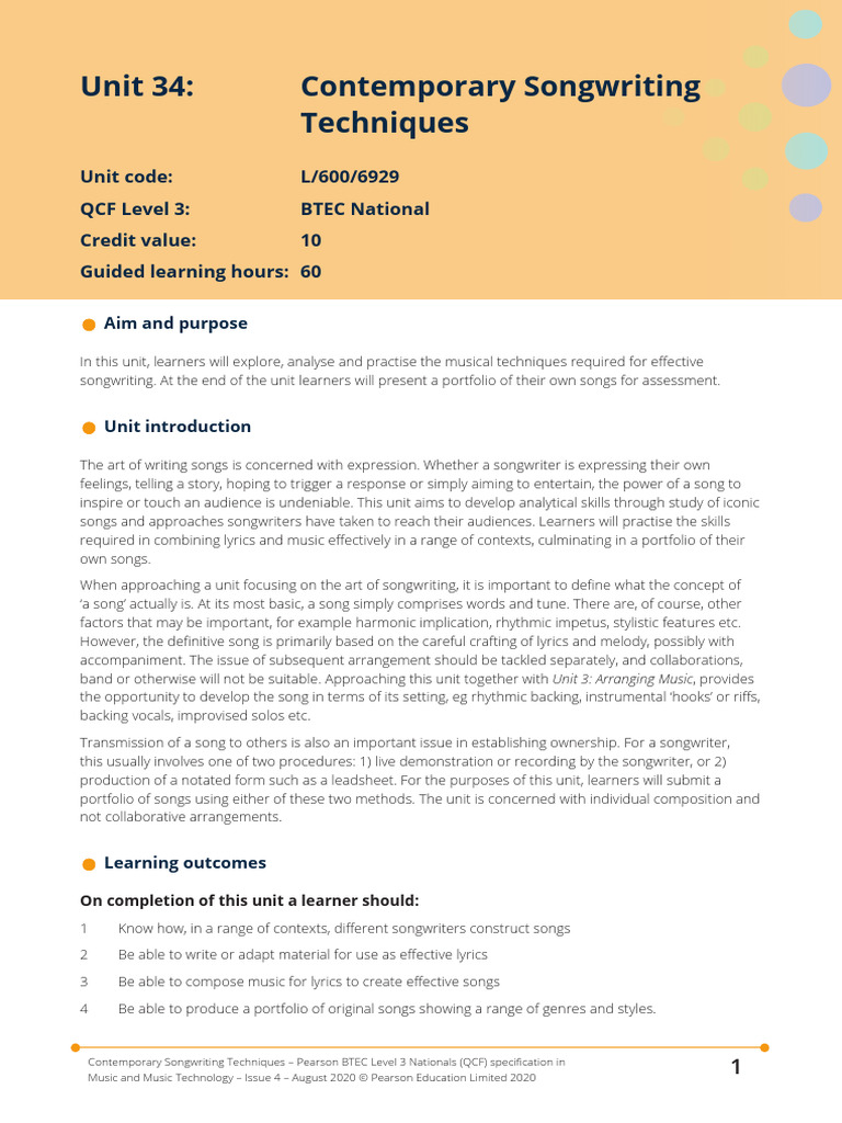 Unit 34 Contemporary Songwriting Techniques | PDF | Song Structure | Songs