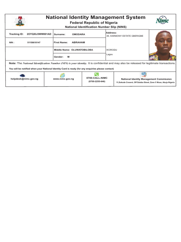 NIN Printed slip | PDF