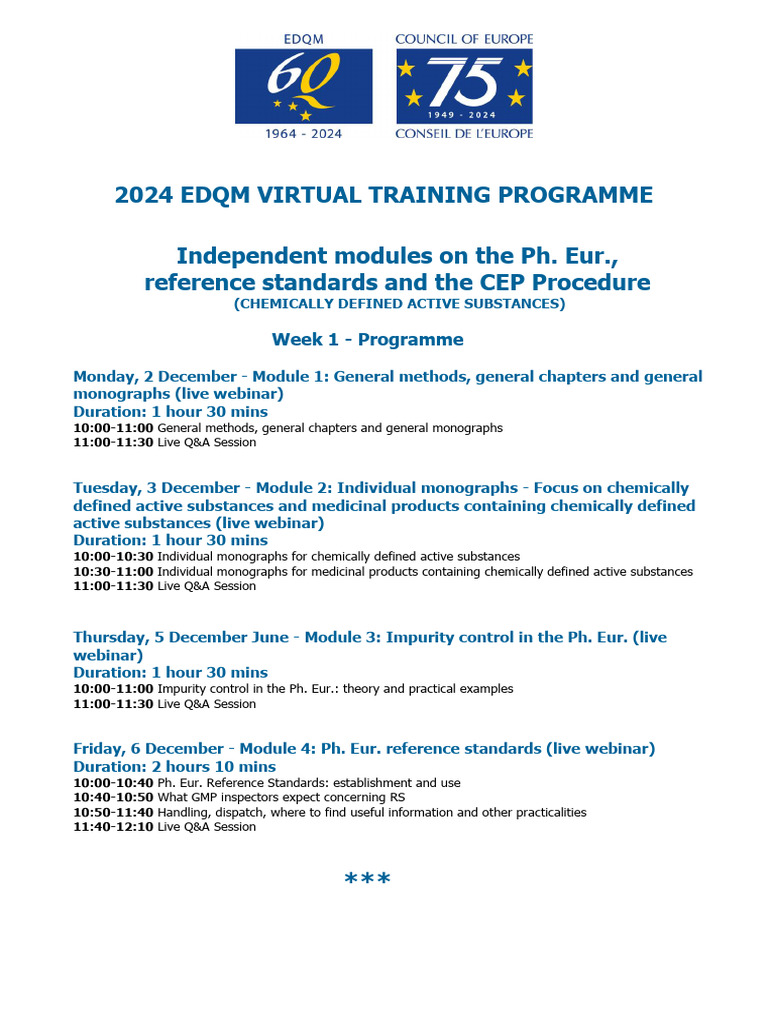 2024 EDQM Training on Ph. Eur. & CEP | PDF