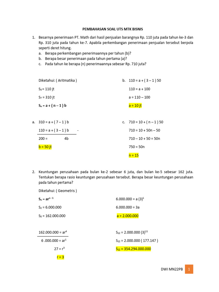 Pembahasan Soal UTS 2021 | PDF
