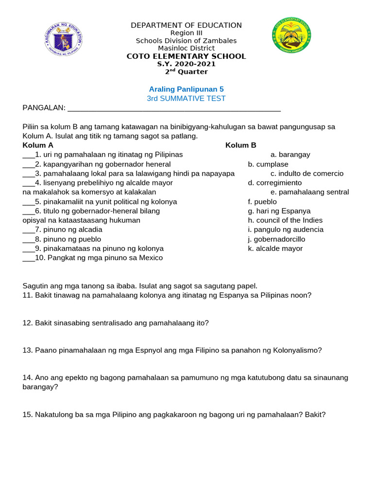 ARALING PANLIPUNAN 6_ST3 | PDF