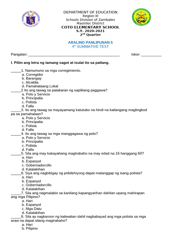 Araling Panlipunan 5 - Q2 - ST4 | PDF
