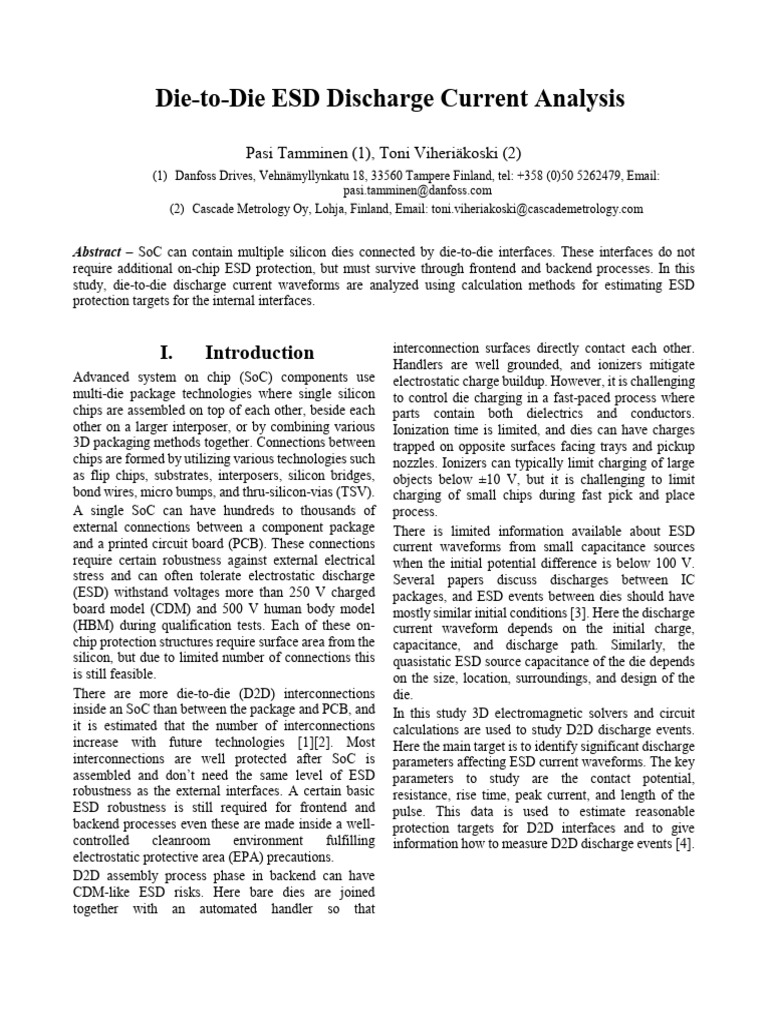 Die-To-Die ESD Discharge Current Analysis | PDF | Electrostatic ...