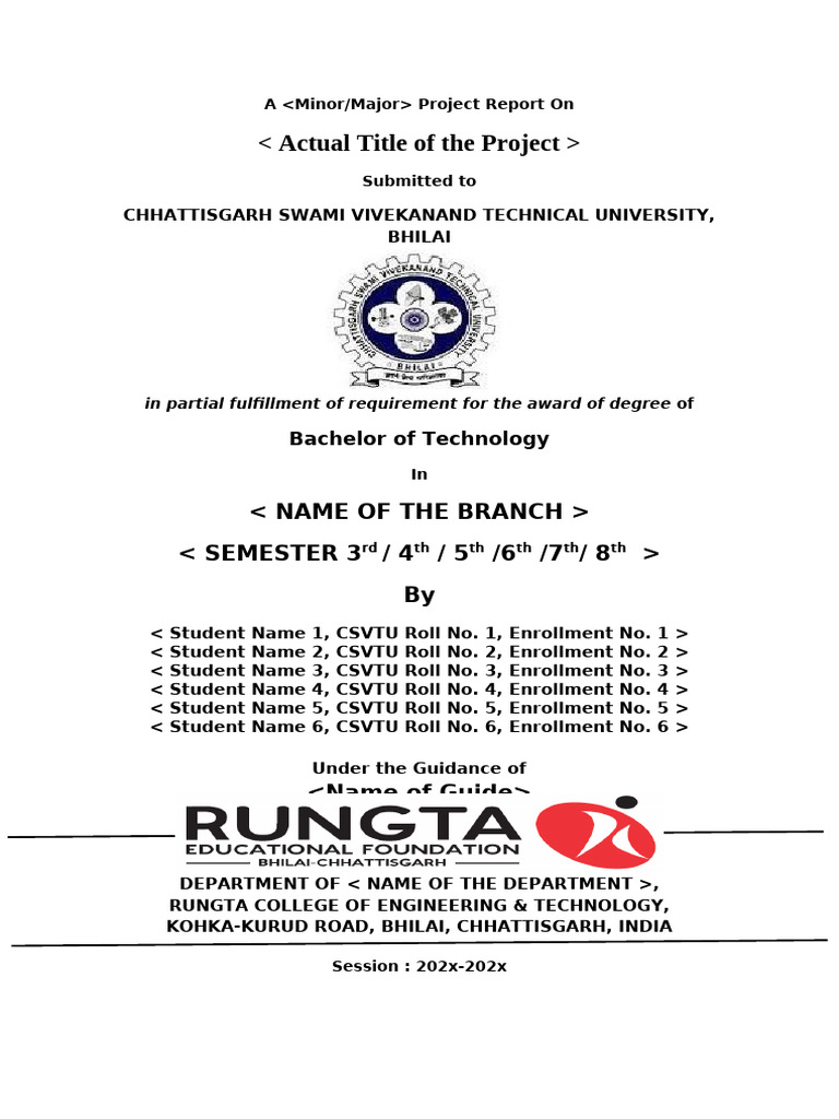 Minor - Major, B.tech., Project Report Format (3rd To 8th Sem) | PDF ...