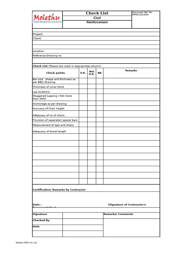 2014 04 Checklist Reinforcement | PDF