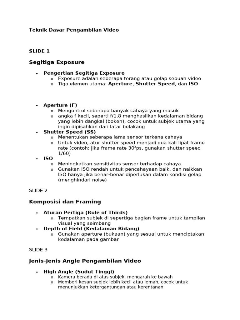 Teknik Dasar Pengambilan Video | PDF