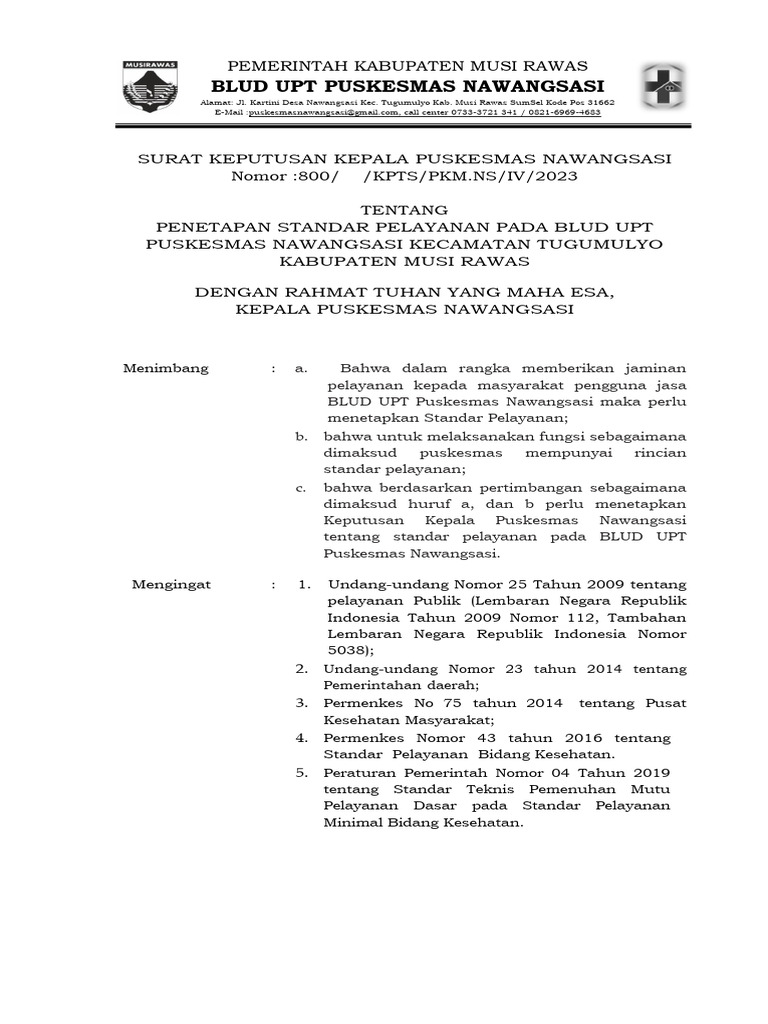 2. a SK standar pelayanan puskesmas dan pedoman standar layanan | PDF