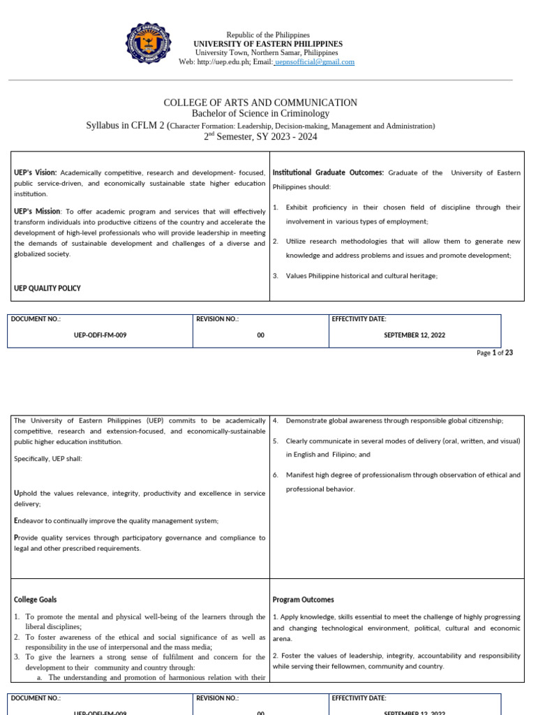 CFLM-2-Course-Syllabus | PDF | Leadership | Crimes