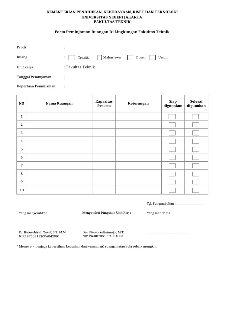 Form Permintaan Peminjaman Ruangan 2023 | PDF