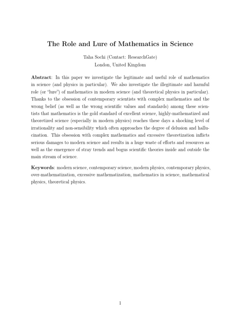 The Role and Lure of Mathematics in Science | PDF | Theory | Science