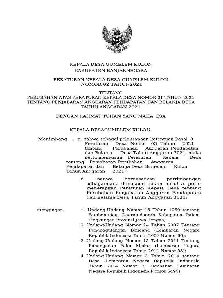 02.PerKades Perubahan Penjabaran APBDes TA. 2021 | PDF