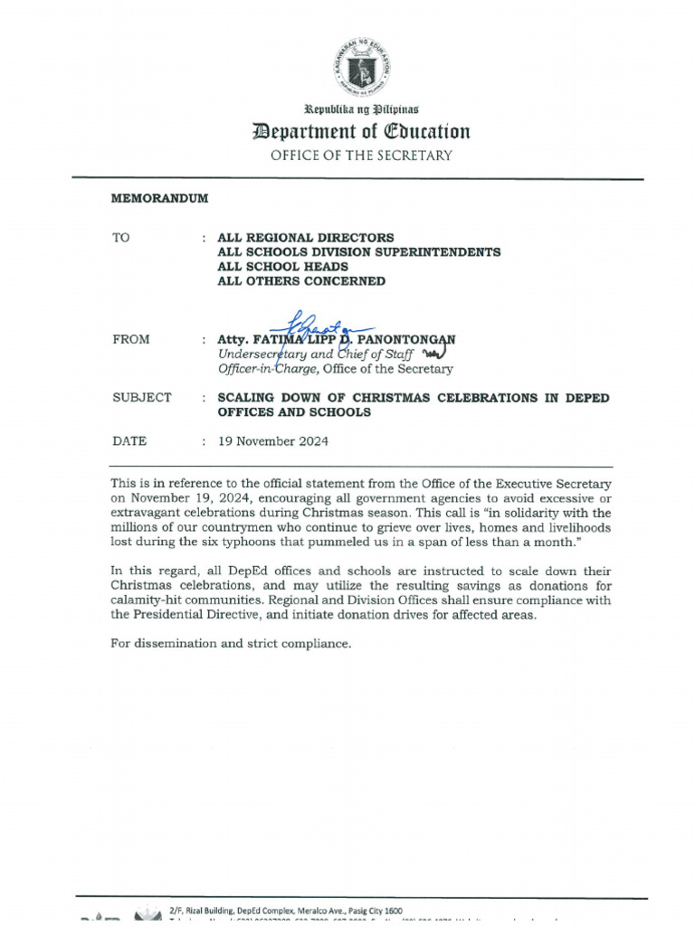 Memo To Regions Scaling Down of Christmas Celebrations in Deped Offices ...