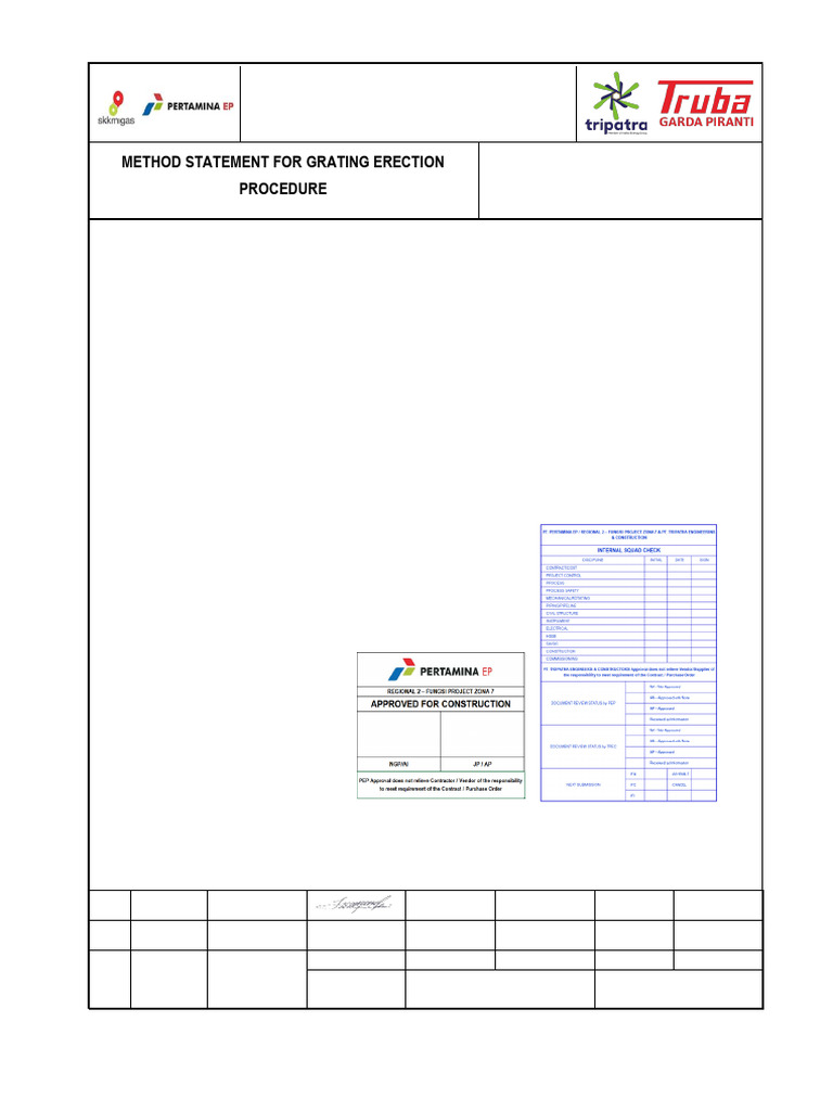 Method Statement For Grating Erection Procedure | PDF