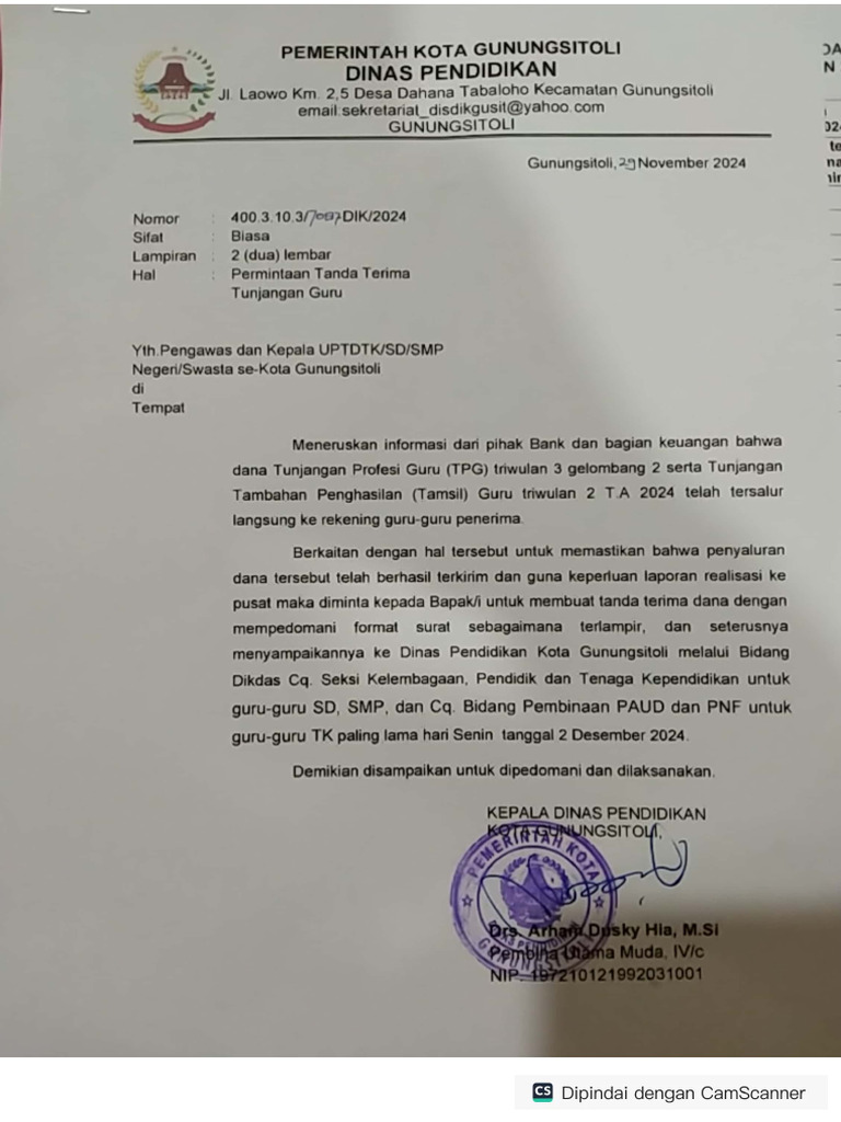 Permintaan Tanda Terima TPG TW 3 Tahap 2 Dan Tamsil TW 2 | PDF