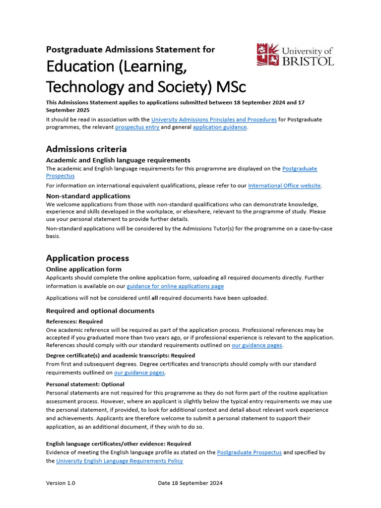 MSc Education Admissions Guide 2024-2025 | PDF | Postgraduate Education ...