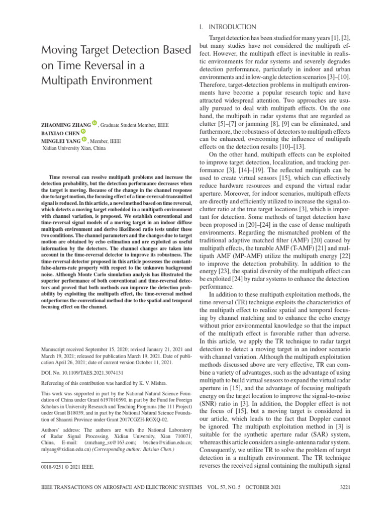 Moving_Target_Detection_Based_on_Time_Reversal_in_a_Multipath_Environment | PDF | Radar | Matrix ...