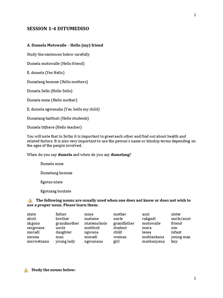 Sesotho CC Week 1 and 2 | PDF