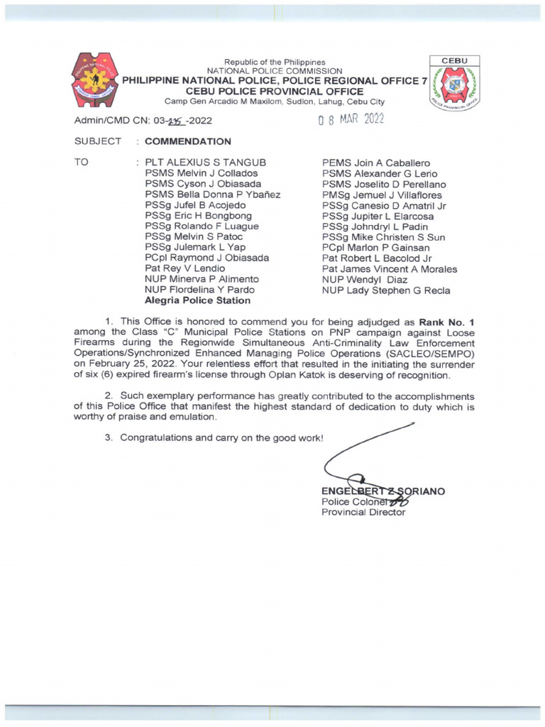 Alegria Commendation | PDF