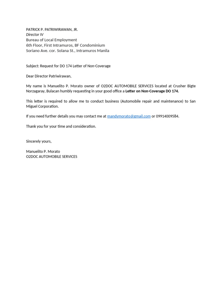 Do 174 Letter of Non Coverage | PDF