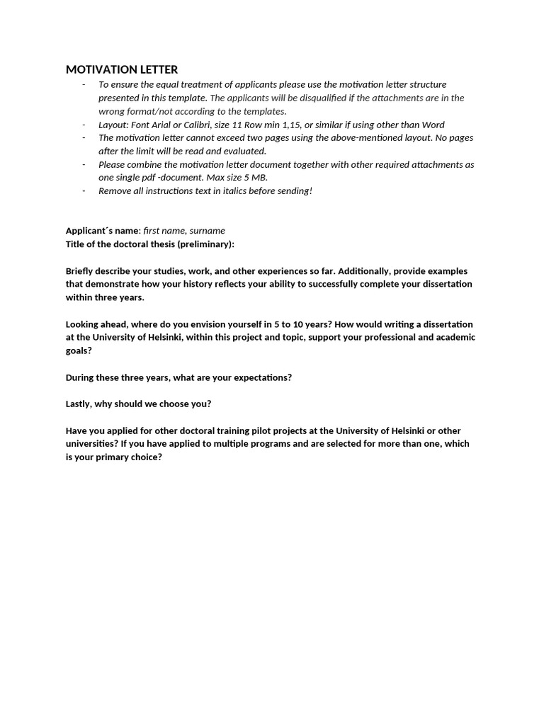 Motivation Letter Template | PDF