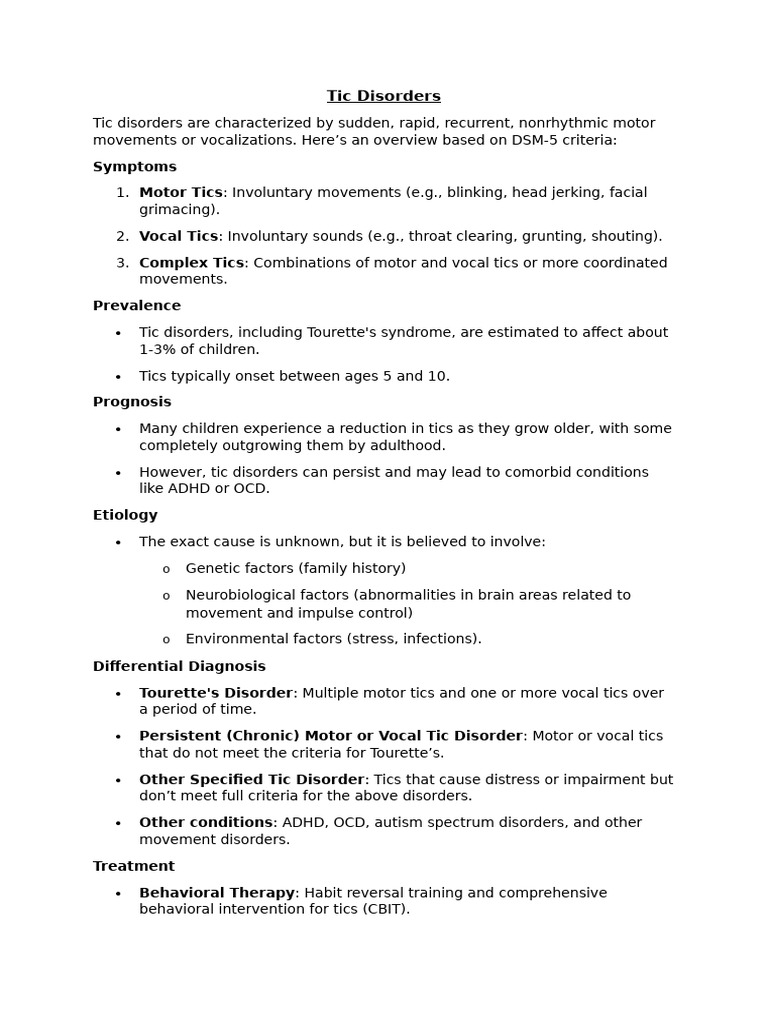 Overview of Tic Disorders and Schizophrenia | PDF | Schizophrenia ...