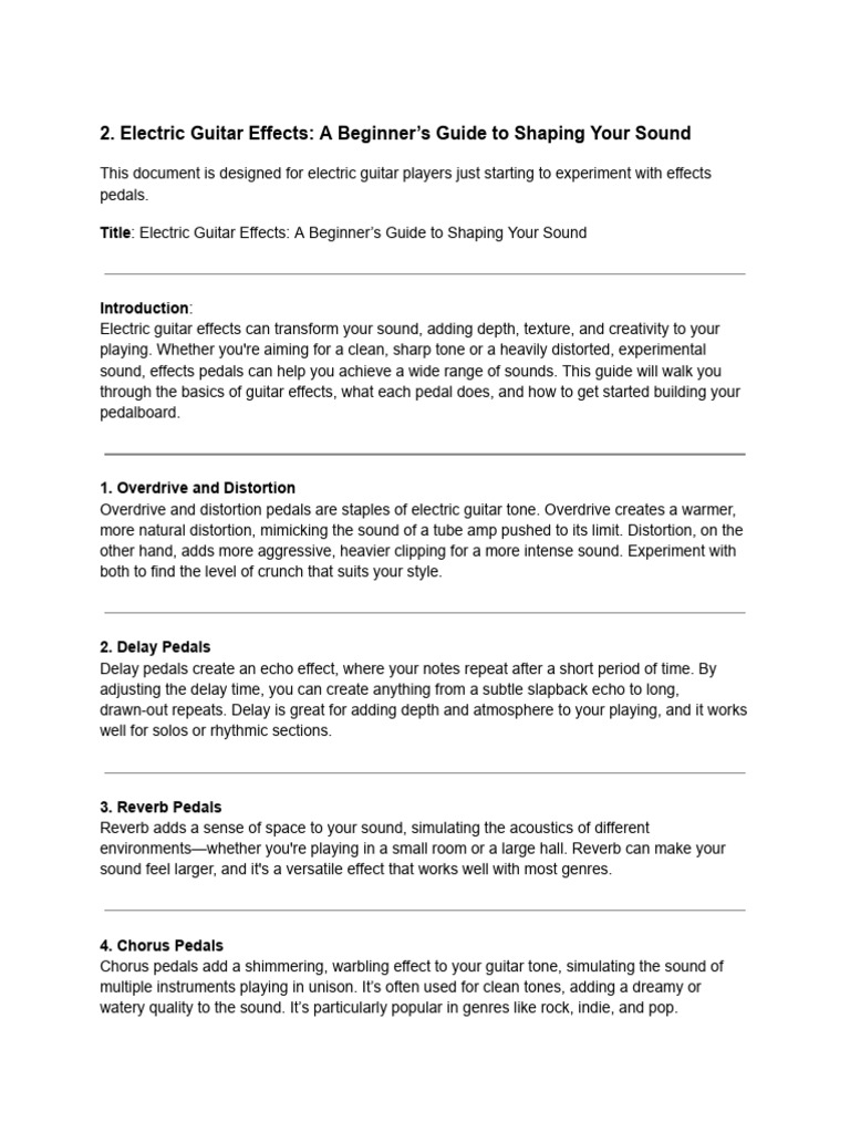 Electric Guitar Effects in A Nutshell | PDF | Music Production | Signal ...