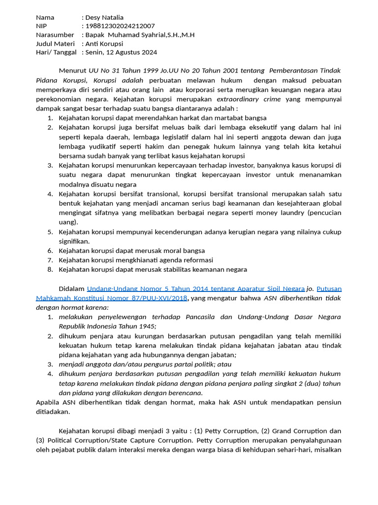 Resume Materi Anti Korupsi | PDF